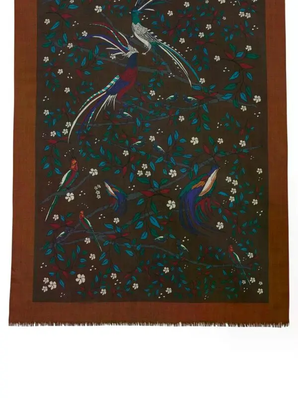 DRAKE'S Birds Of Paradise Print Wool Scarf