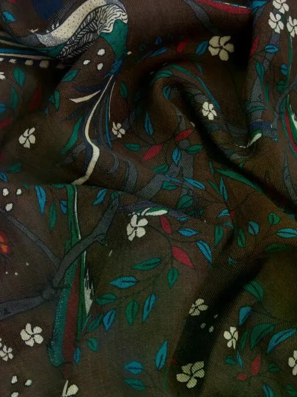 DRAKE'S Birds Of Paradise Print Wool Scarf