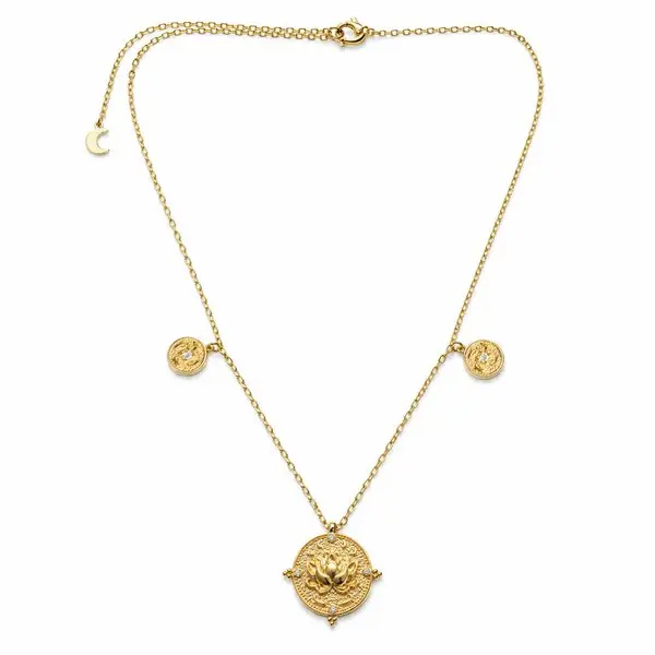 AUROZIA Lotus Within Vermeil Lotus & Fish Coin Necklace - Gold