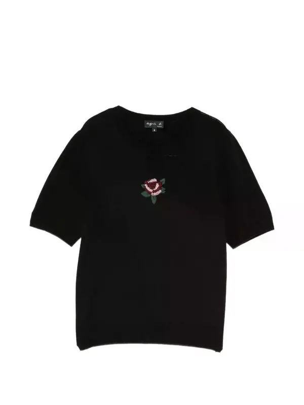 AGNES B. Beaded Flower T-shirt