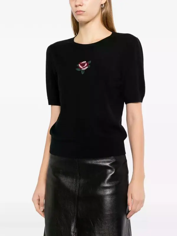 AGNES B. Beaded Flower T-shirt