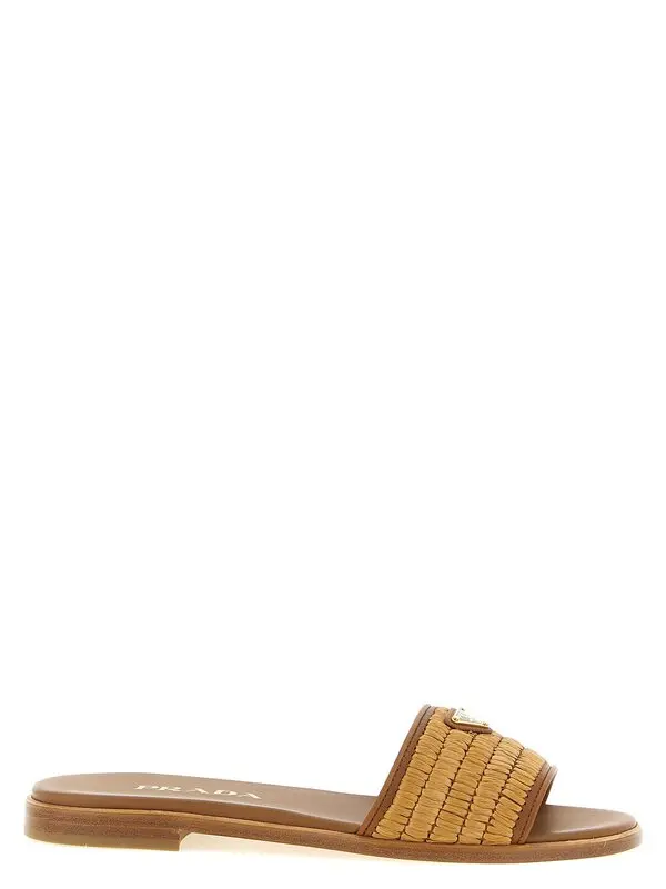 Prada Raffia Slides - Brown