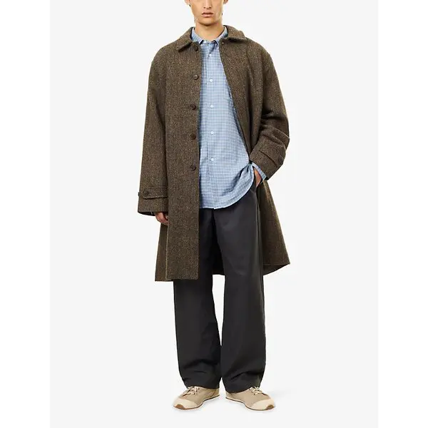 PALMES Cedric Longline Tweed Wool Coat