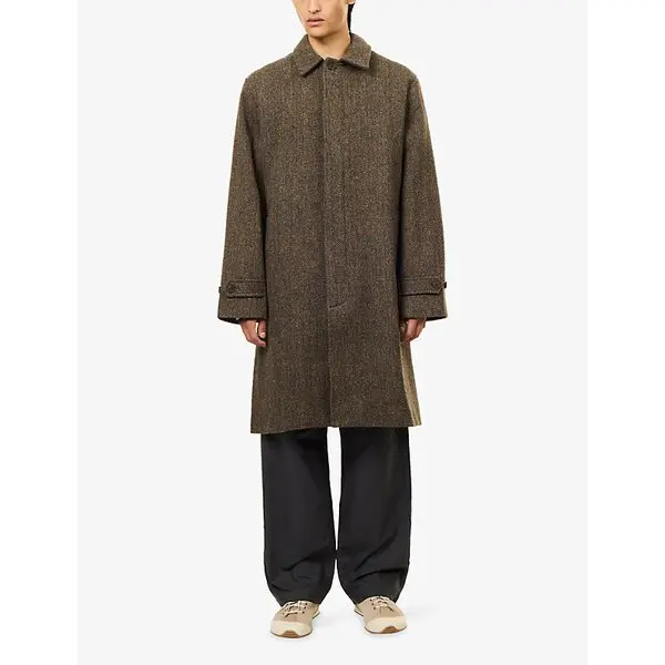 PALMES Cedric Longline Tweed Wool Coat