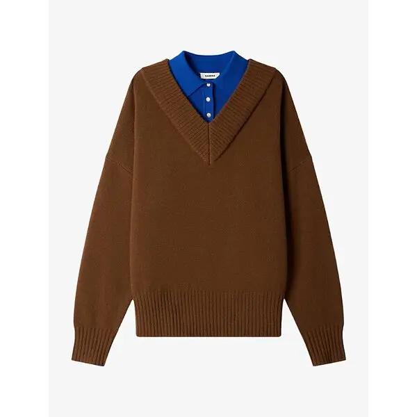 Sandro Collared Two-in-one Wool And Cashmere-blend Jumper