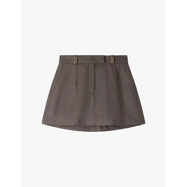Sandro Tailored Brand-embellished Wool Skort