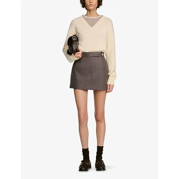 Sandro Tailored Brand-embellished Wool Skort