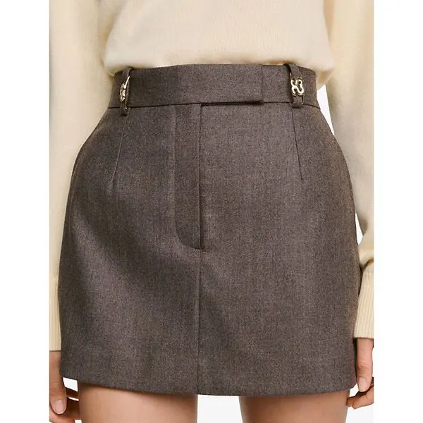 Sandro Tailored Brand-embellished Wool Skort