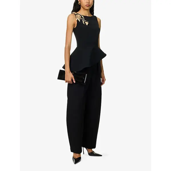 NADINE MERABI Gold Hardware Asymmetric Woven Top