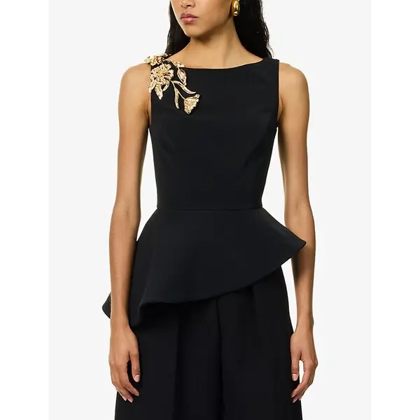 NADINE MERABI Gold Hardware Asymmetric Woven Top