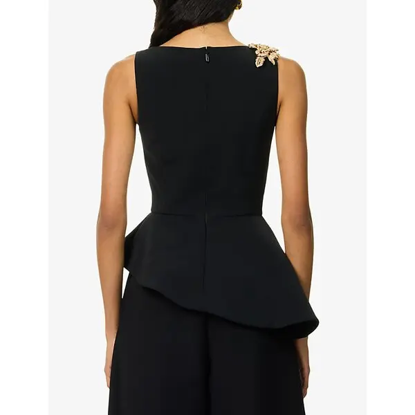 NADINE MERABI Gold Hardware Asymmetric Woven Top