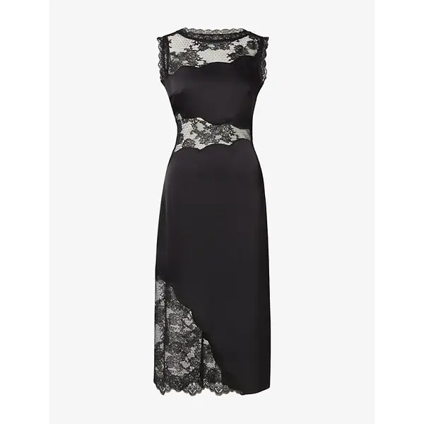 MALINA Desire Lace-panel Woven Midi Dress - Black