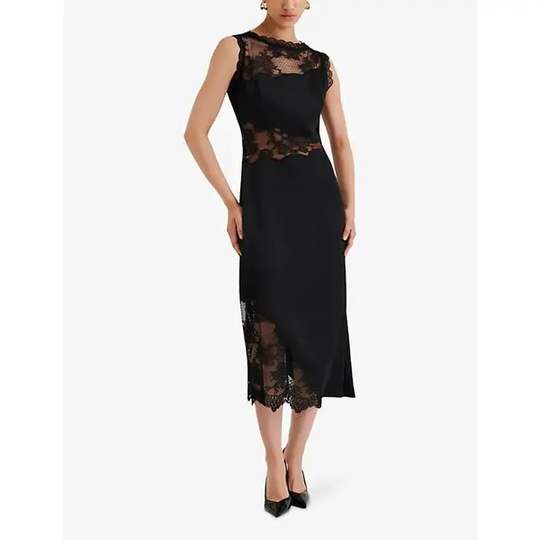 MALINA Desire Lace-panel Woven Midi Dress