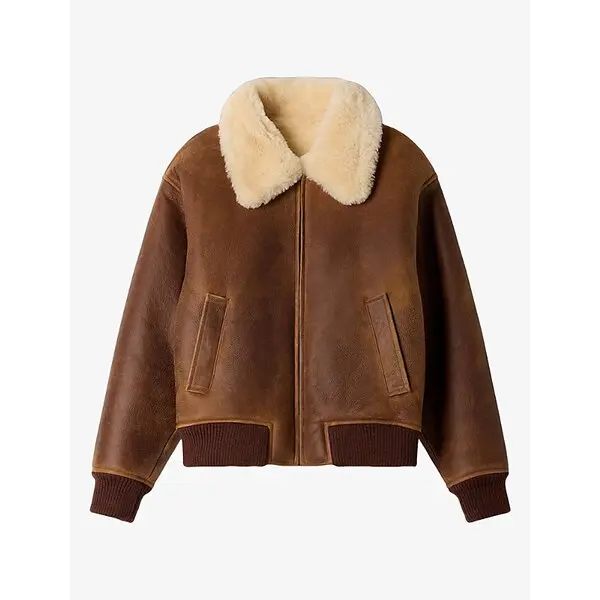 Sandro Zipped Contrast-collar Shearling Jacket