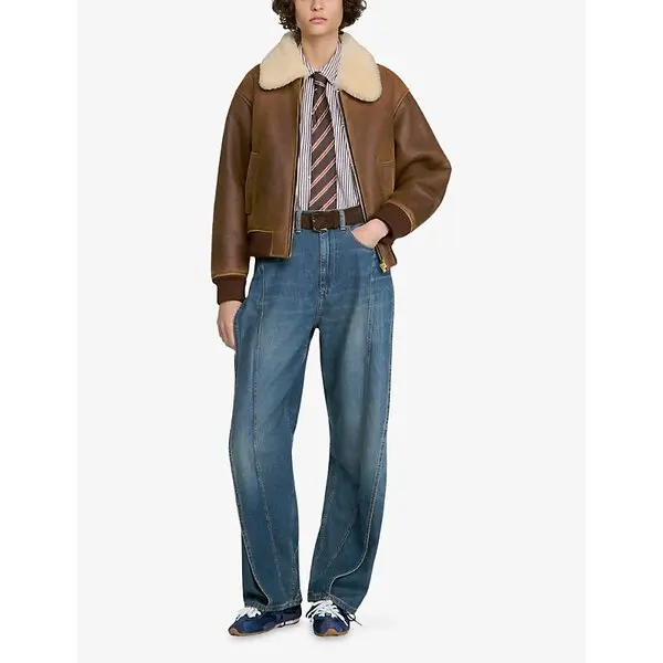 Sandro Zipped Contrast-collar Shearling Jacket
