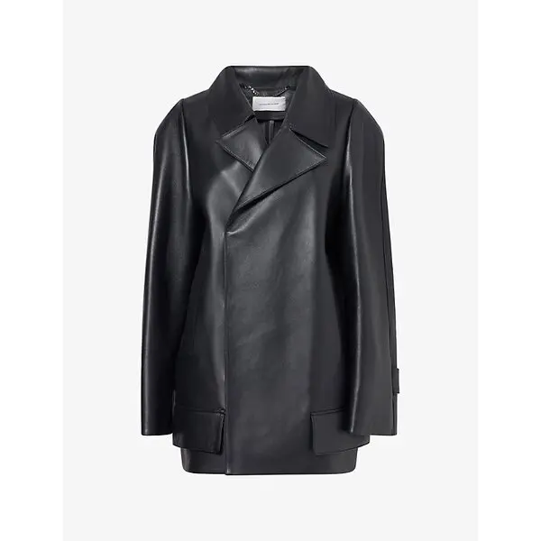 Victoria Beckham Notched-collar Leather Pea Coat - Black