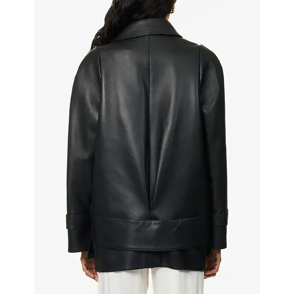 Victoria Beckham Notched-collar Leather Pea Coat