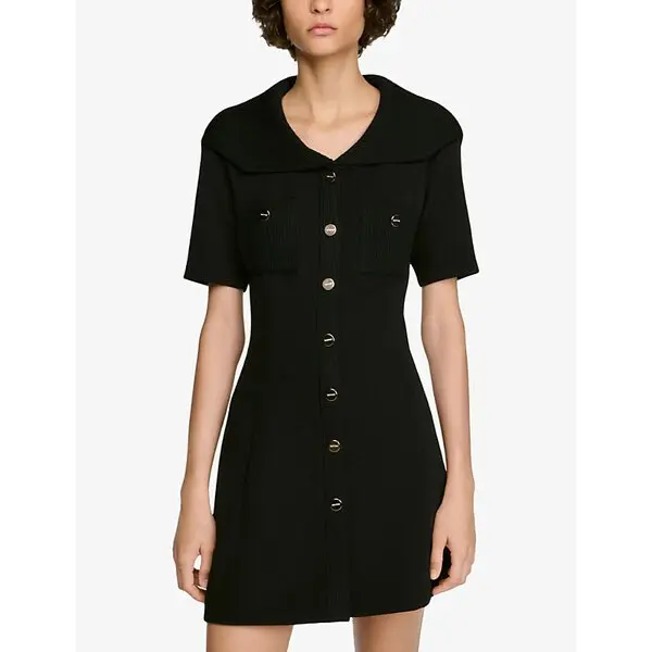 Sandro Collared Short-sleeve Stretch-woven Mini Dress