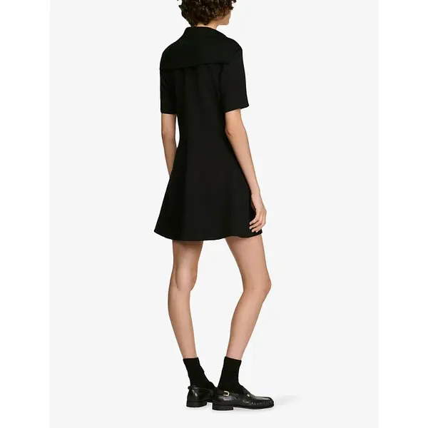 Sandro Collared Short-sleeve Stretch-woven Mini Dress