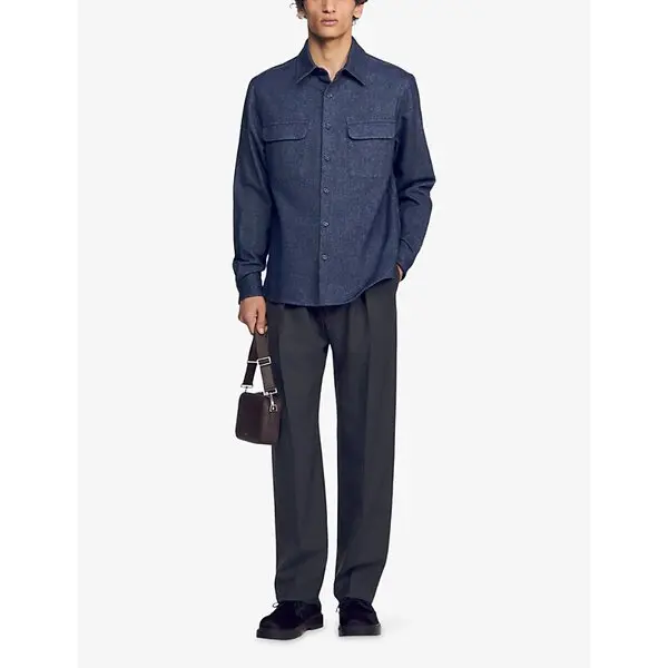 Sandro Flannel Long-sleeve Cotton Shirt - Blue