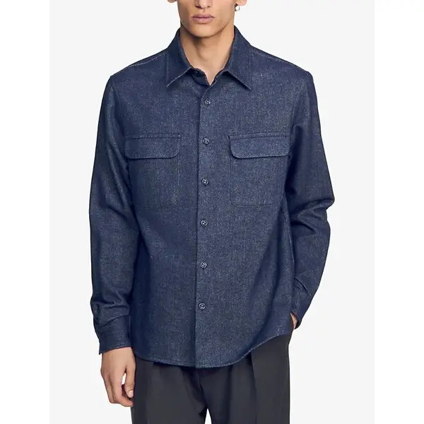 Sandro Flannel Long-sleeve Cotton Shirt - Blue