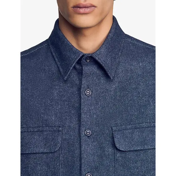 Sandro Flannel Long-sleeve Cotton Shirt - Blue