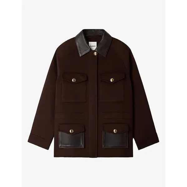 Sandro Leather-collar Double-faced Wool Coat
