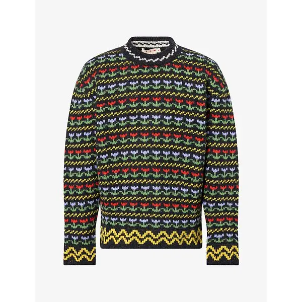 Marni Fairisle Flowers Print Wool Knit Jumper