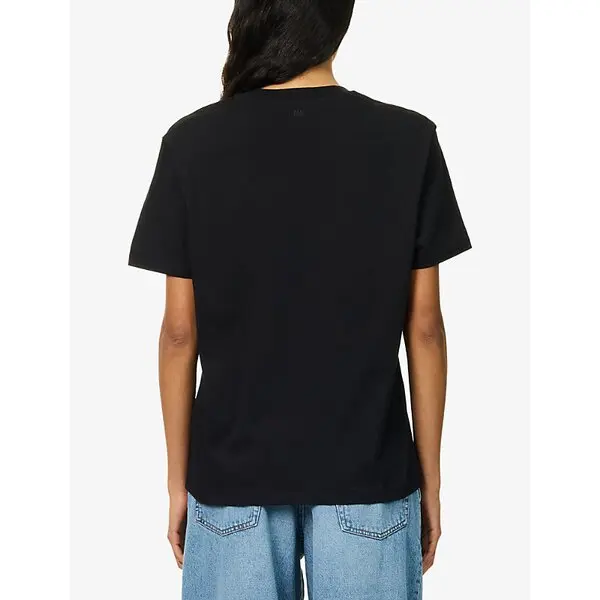 AMI Paris De Coeur Logo-embroidered Cotton T-shirt - Noir