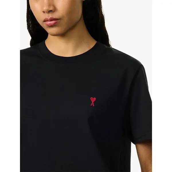 AMI Paris De Coeur Logo-embroidered Cotton T-shirt - Noir