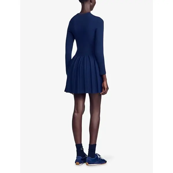 Sandro Pleated Button-embellished Stretch-knit Mini Dress