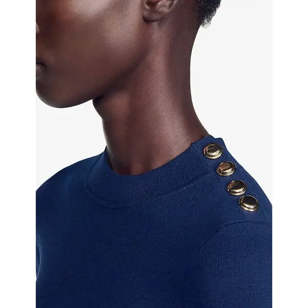 Sandro Pleated Button-embellished Stretch-knit Mini Dress