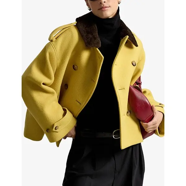 Polo Ralph Lauren Shearling-collar Double-breasted Wool Jacket