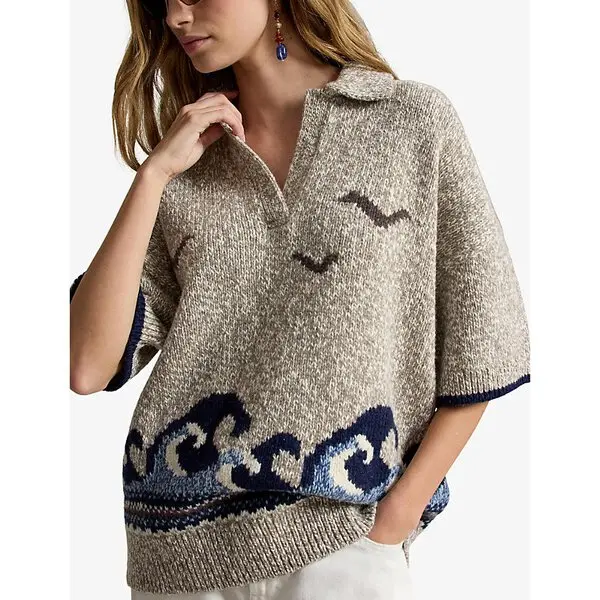 Polo Ralph Lauren Wave-intarsia Short-sleeved Wool-blend Jumper