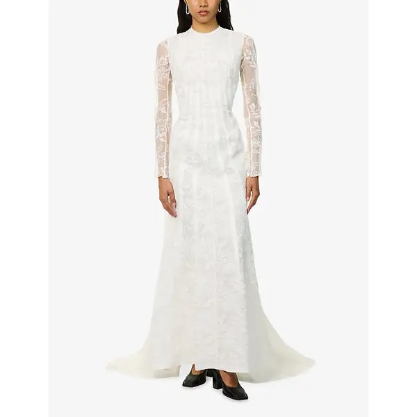 MARC LEBIHAN Floral Embellished Lace Gown