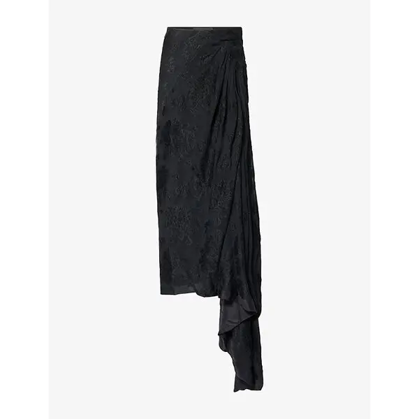 MARC LEBIHAN Floral Drape Silk Maxi Skirt