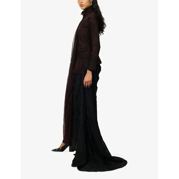 MARC LEBIHAN Floral Drape Silk Maxi Skirt