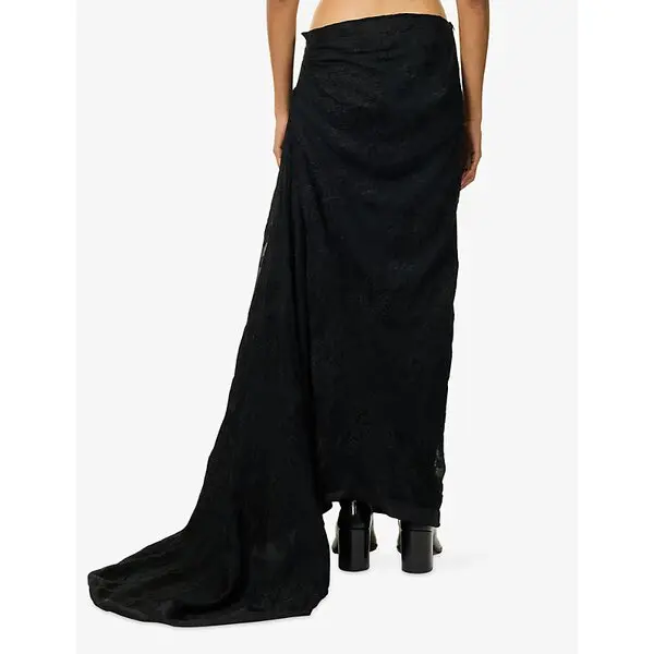 MARC LEBIHAN Floral Drape Silk Maxi Skirt