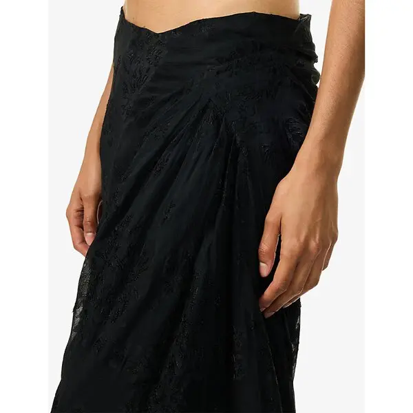 MARC LEBIHAN Floral Drape Silk Maxi Skirt