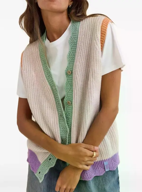FAVORITE PEOPLE Fairground Colour-block Scalloped-hem Cardigan