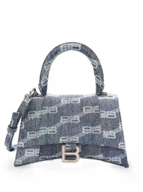 Balenciaga Hourglass Top Handle Bag Bb Monogram Denim Small Satchel - Blue