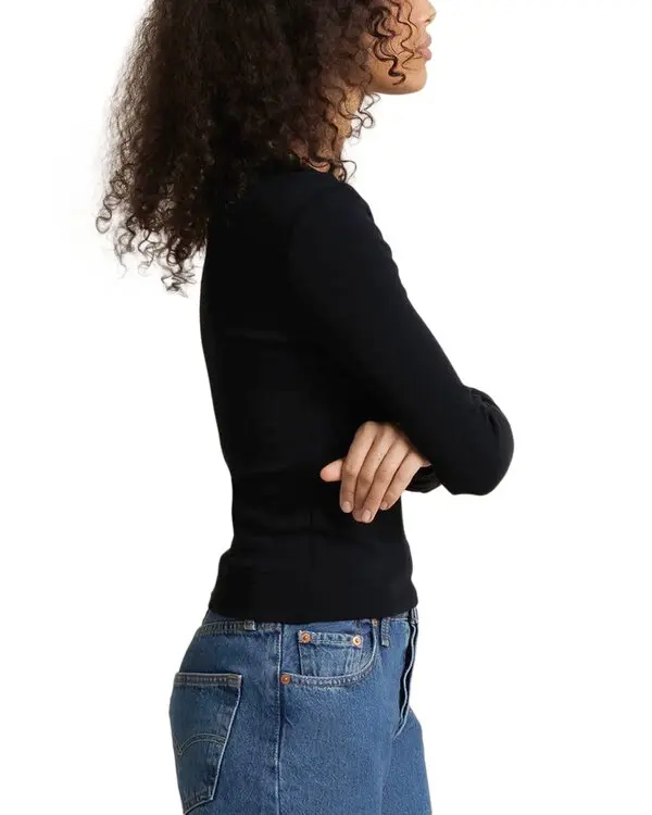 PERFECTWHITETEE Ribbed Long Sleeve Crewneck Tee - True Black