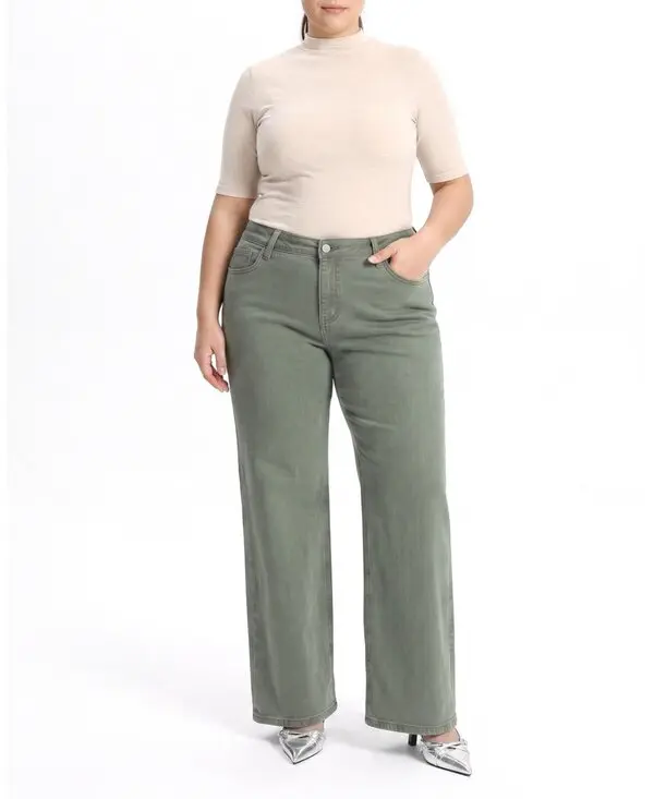 BAYEAS Plus Mid Rise Wide Leg Denim Jeans Stretch Comfortable