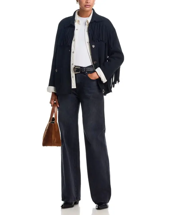 The Great. The Western Fringe Sweater Jacket - Black