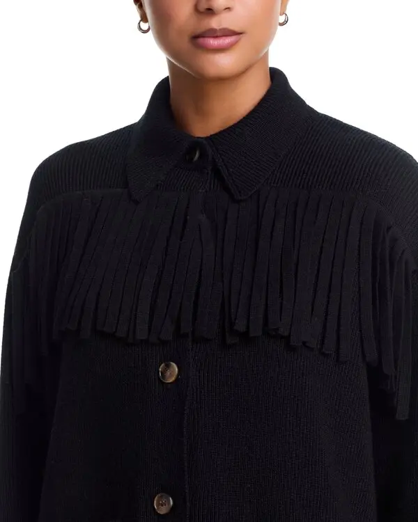 The Great. The Western Fringe Sweater Jacket - Black