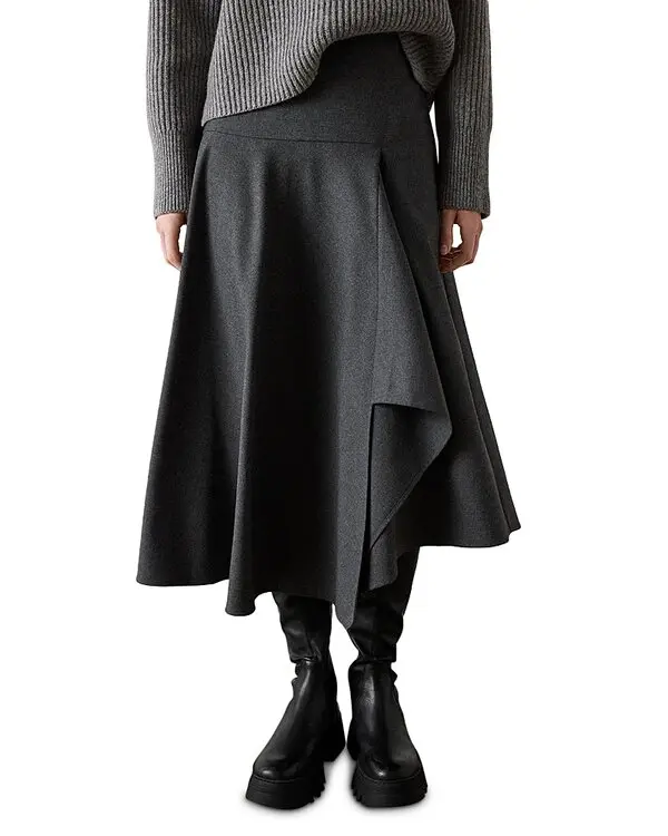 Whistles Draped Asymmetric Midi Skirt