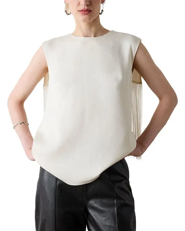 Whistles Sleeveless Fringe Back Top