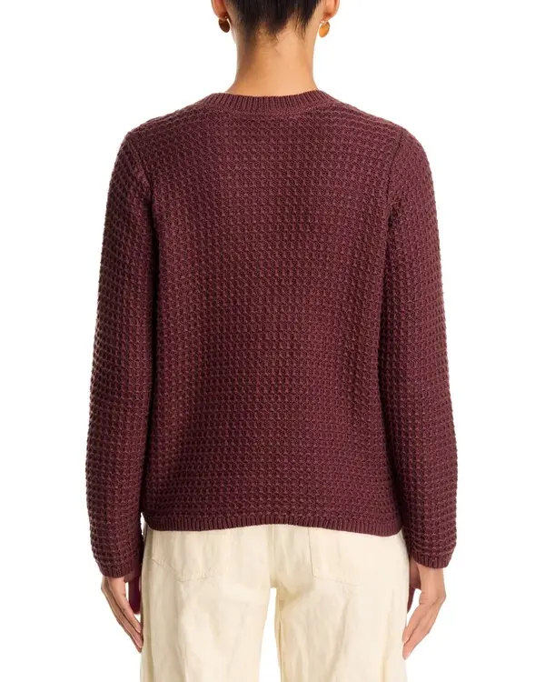 SINGLE THREAD Textured Crewneck Cardigan Sweater - Muted Maroon