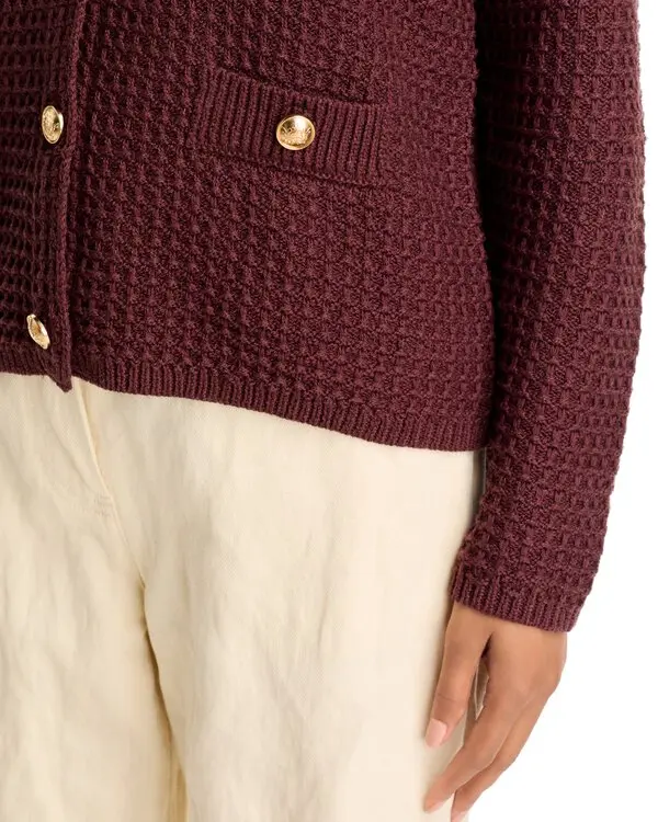 SINGLE THREAD Textured Crewneck Cardigan Sweater - Muted Maroon