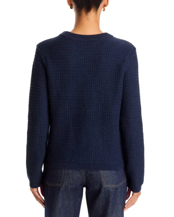SINGLE THREAD Textured Crewneck Side Button Sweater - Navy